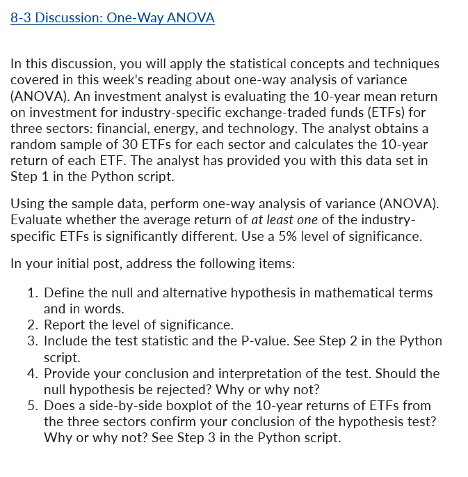 Solved Module Eight Discussion: One-way ANOVA Step 1: | Chegg.com