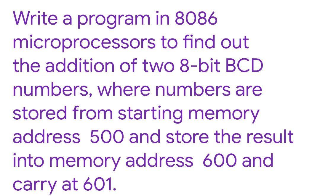 Solved Write a program in 8086 microprocessors to find out | Chegg.com