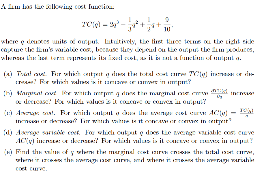 Solved A firm has the following cost function: | Chegg.com