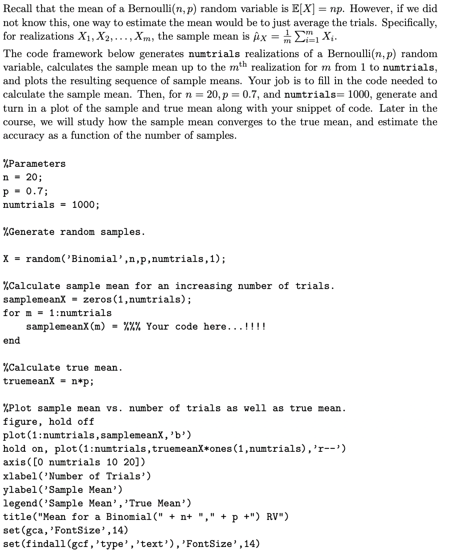 Solved Recall that the mean of a Bernoulli(n,p) random | Chegg.com