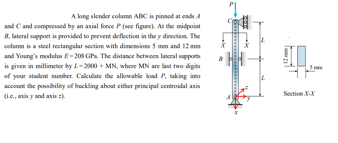 Solved 01010 A long slender column ABC is pinned at ends A | Chegg.com