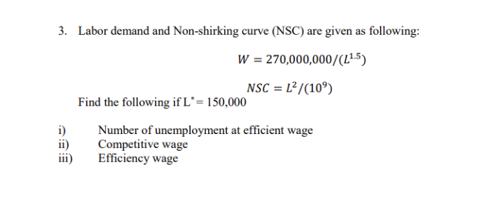 Solved 3. Labor demand and Non-shirking curve (NSC) are | Chegg.com