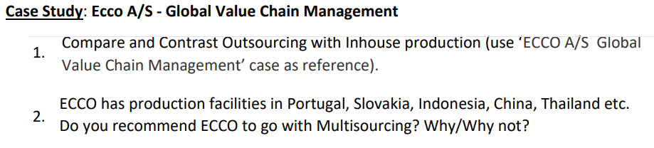 Solved Case Study: Ecco A/S - Global Value Chain Management | Chegg.com