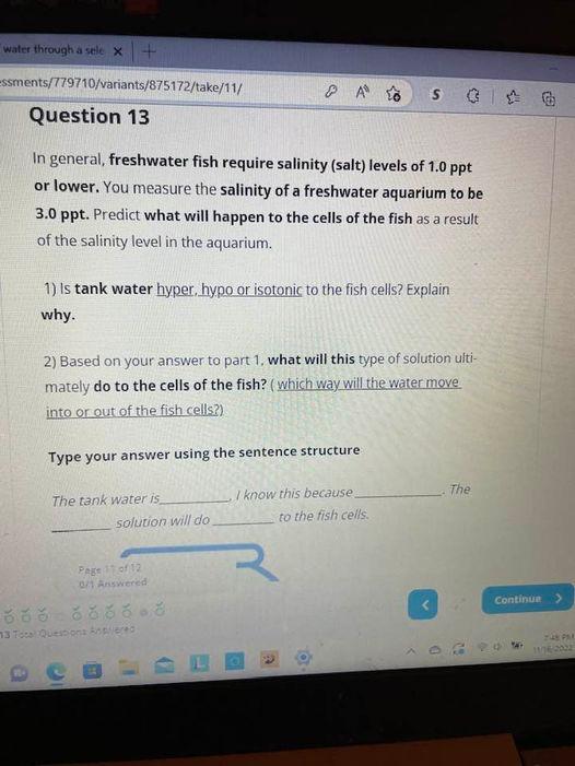 Solved In general, freshwater fish require salinity (salt) | Chegg.com