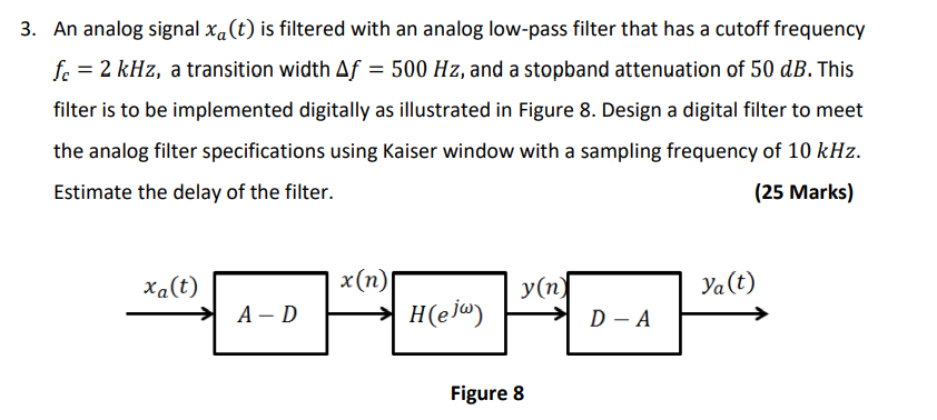 3. An analog signal xa(t) is filtered with an analog | Chegg.com