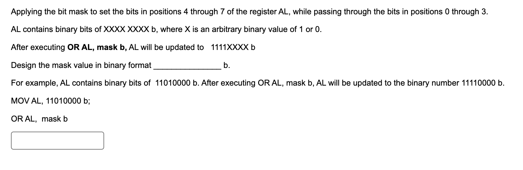 Solved Applying the bit mask to set the bits in positions 4 | Chegg.com