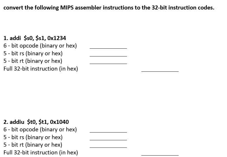 Solved convert the following MIPS assembler instructions to | Chegg.com