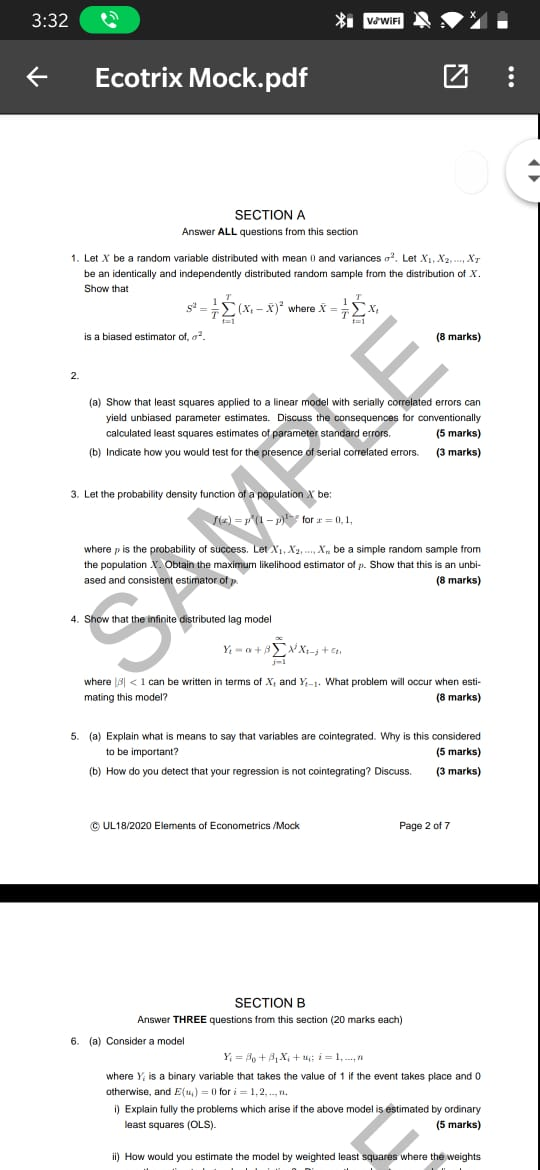 Solved 3:32 * WiFi + Ecotrix Mock.pdf SECTION A Answer ALL | Chegg.com