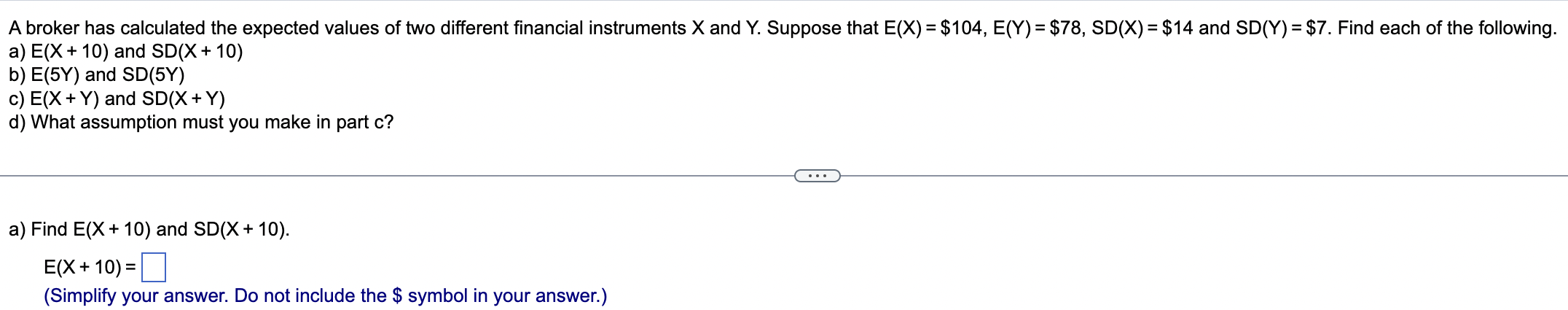 Solved A broker has calculated the expected values of two | Chegg.com