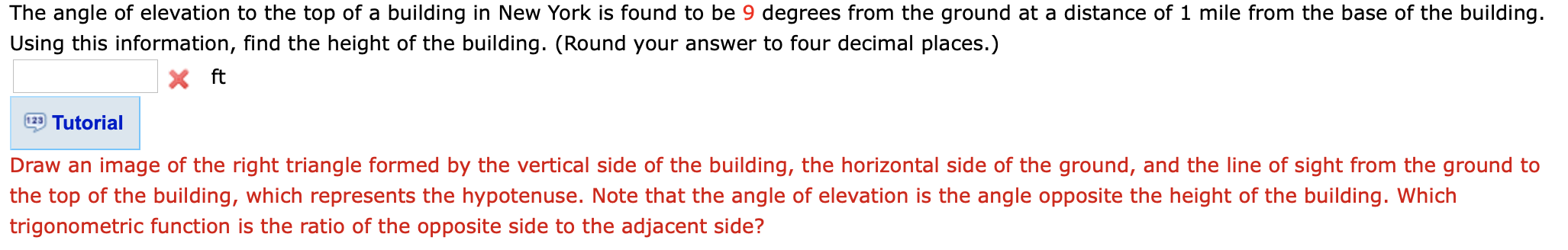 Solved The angle of elevation to the top of a building in | Chegg.com