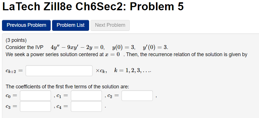 Solved La Tech Zill8e Ch6Sec2: Problem 5 Previous Problem | Chegg.com