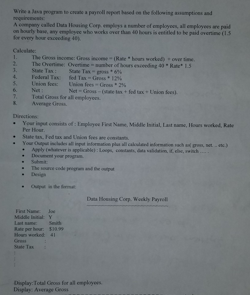 Solved Write a Java program to create a payroll report based | Chegg.com