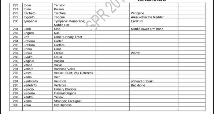 MEDICAL TERMINOLOGY - ROOTS | Chegg.com