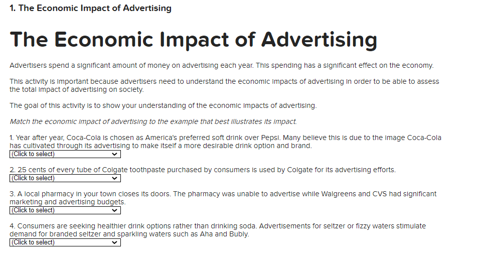 Solved 1. The Economic Impact of Advertising The Economic | Chegg.com