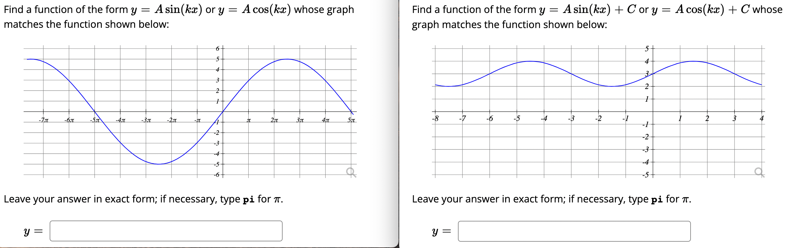 Solved = = = Find a function of the form y = A sin(kx) or y | Chegg.com