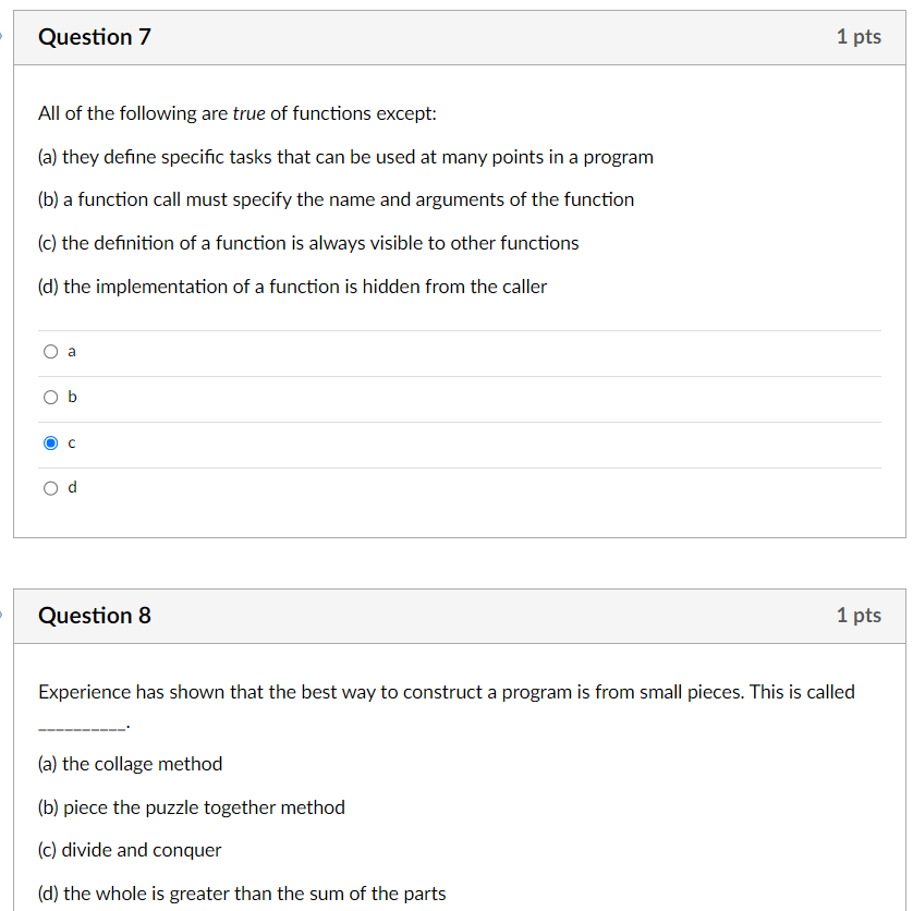 Solved All of the following are true of functions except: | Chegg.com