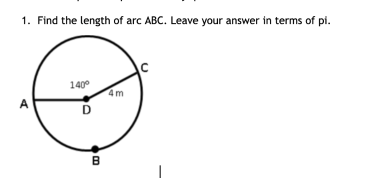 Solved 1. Find the length of arc ABC. Leave your answer in | Chegg.com