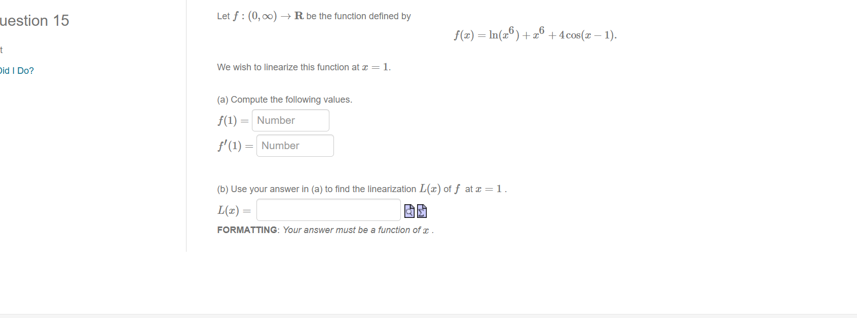 Solved Let f:(0,\infty )->R ﻿ be the function deﬁned | Chegg.com