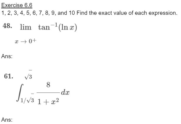 Solved Exercise 6.6 1,2,3,4,5,6,7,8,9, and 10 Find the exact | Chegg.com