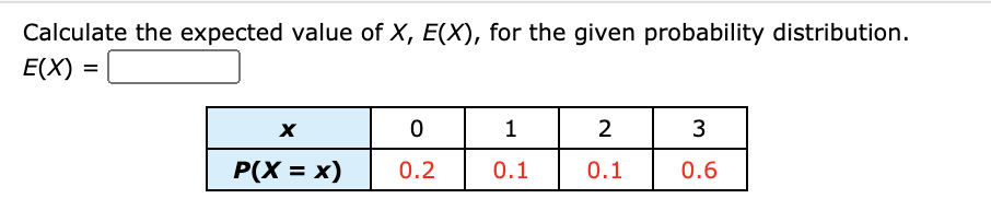 Solved Calculate the expected value of X, E(X), for the | Chegg.com