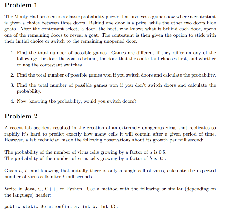 Solved The Monty Hall problem is a classic probability | Chegg.com