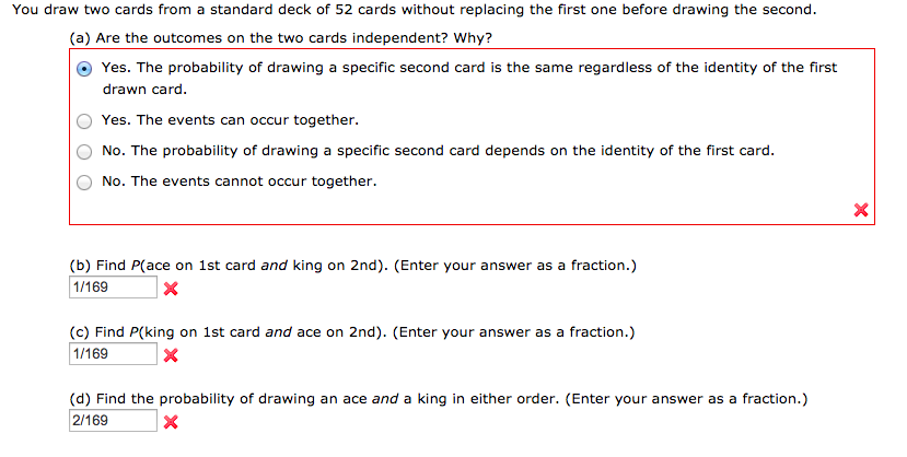 Solved You draw two cards from a standard deck of 52 cards | Chegg.com