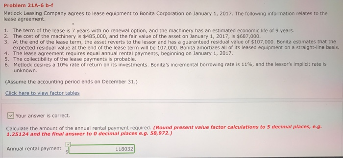 Solved Problem 21A-6 b-f Metlock Leasing Company agrees to | Chegg.com