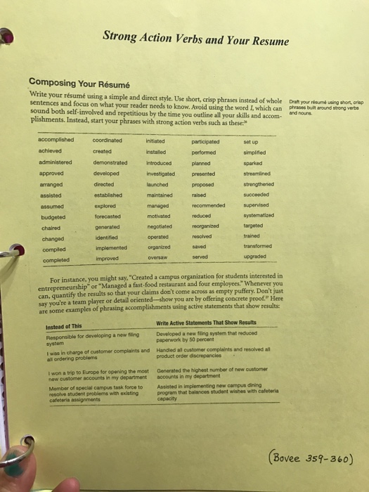 Strong Action Verbs and Your Resume Composing Your | Chegg.com