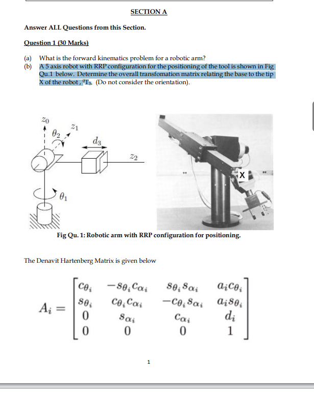 Solved A 5-axis robot with RRP configuration for the | Chegg.com