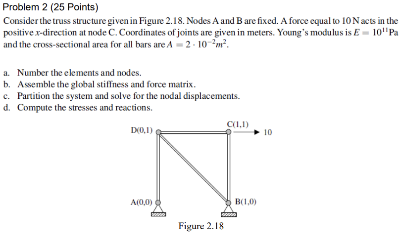 Solved Problem 2 (25 Points) Consider the truss structure | Chegg.com