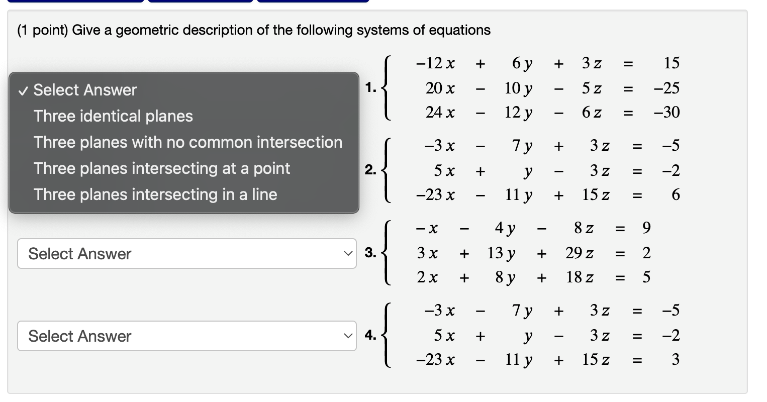 Solved ( 1 point) Give a geometric description of the | Chegg.com