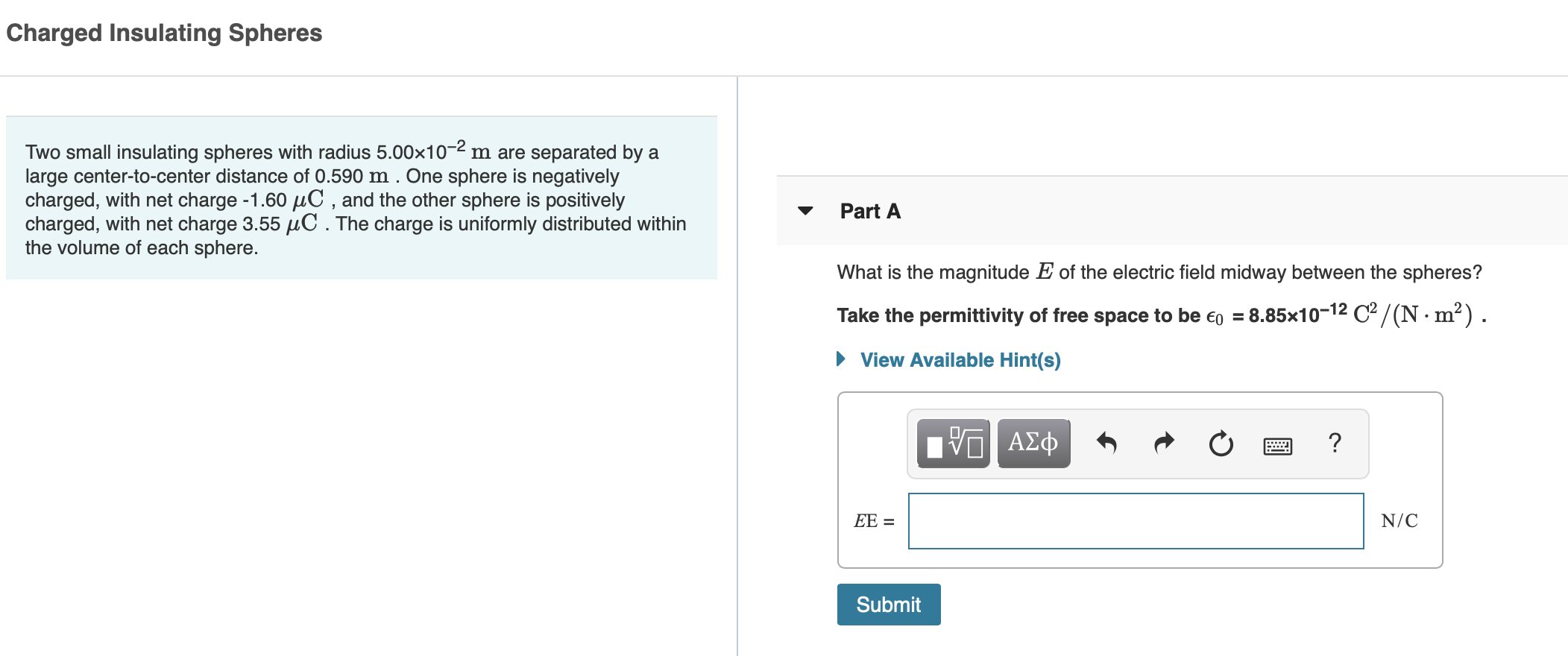 Solved Charged Insulating Spheres Two small insulating | Chegg.com