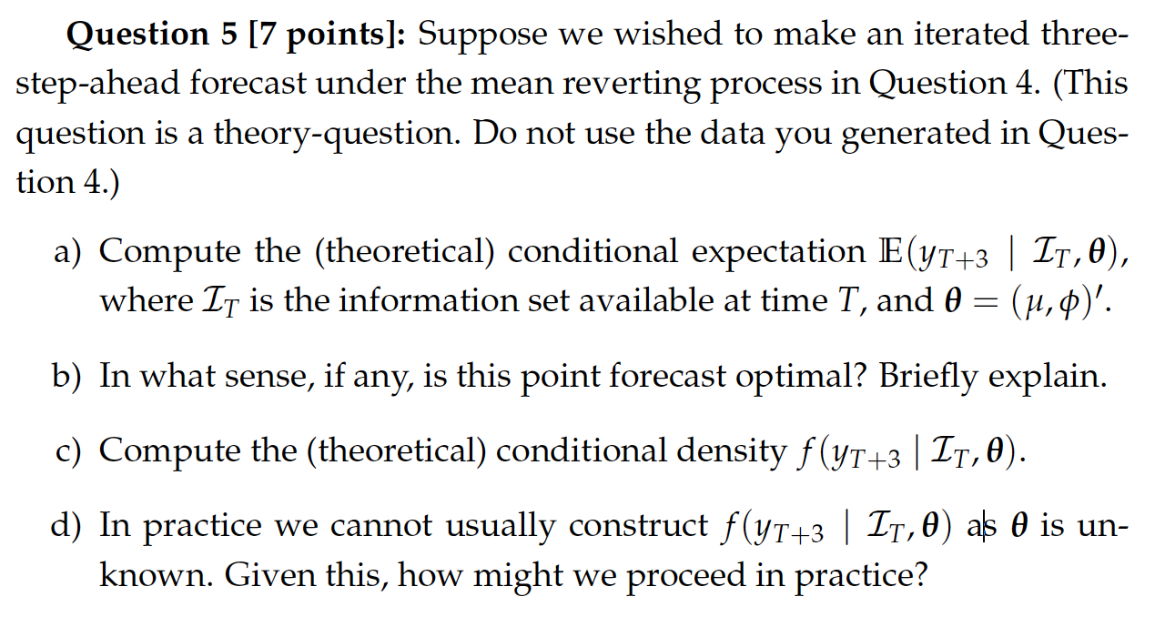 Solved data from the following mean-reverting process: yt = | Chegg.com