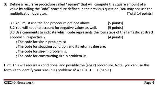 Solved 3. Define a recursive procedure called "square" that | Chegg.com