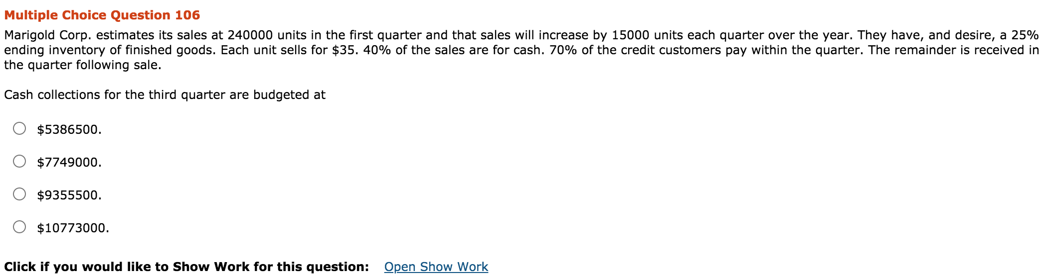 Solved Multiple Choice Question 97 Sunland Company budgets | Chegg.com