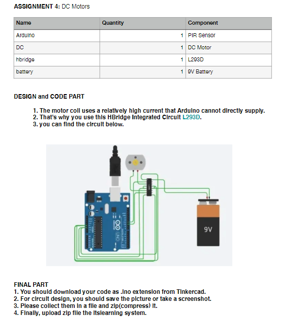 Solved ASSIGNMENT 4: DC Motors Name Quantity Component | Chegg.com