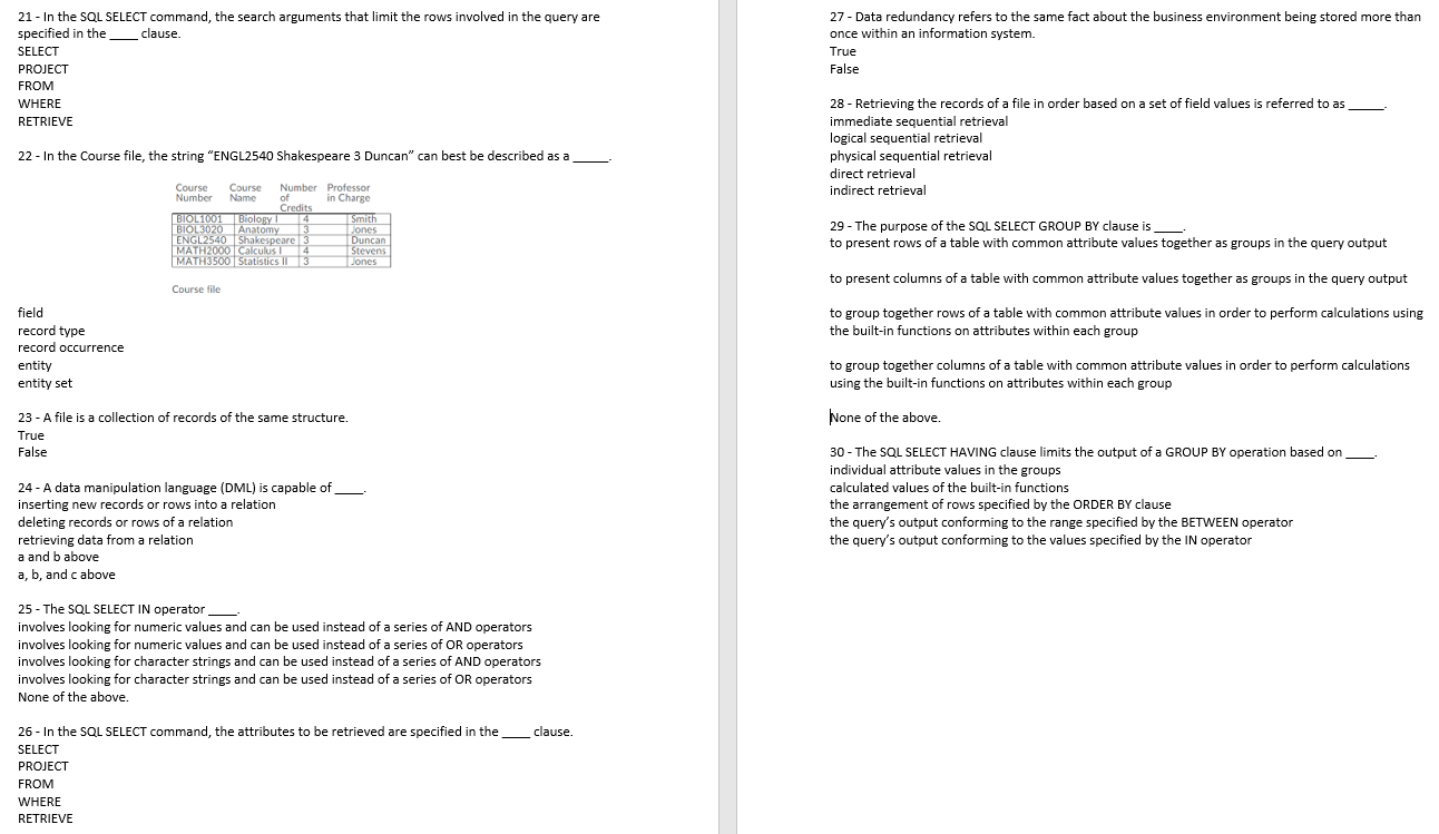 Solved 21 In The Sql Select Command The Search Arguments 0577