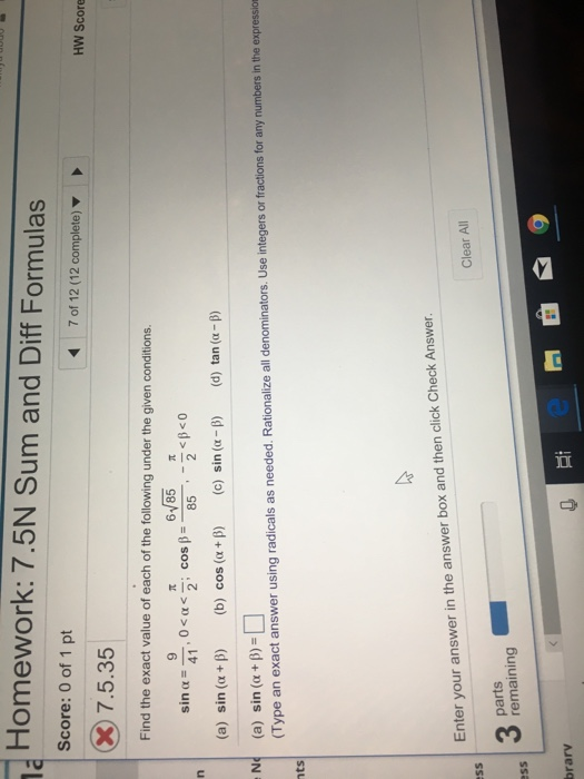 Solved Homework: 7.5N Sum and Diff Formulas Score: 0 of 1 pt | Chegg.com