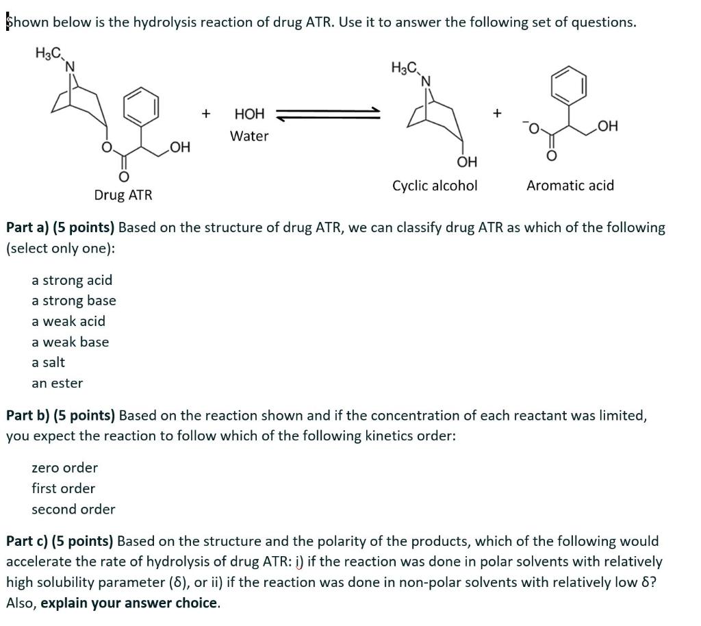 Solved Shown below is the hydrolysis reaction of drug ATR. | Chegg.com