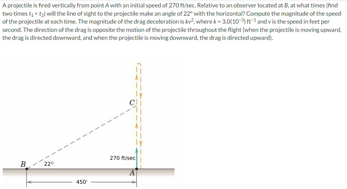Solved A projectile is fired vertically from point A with an | Chegg.com
