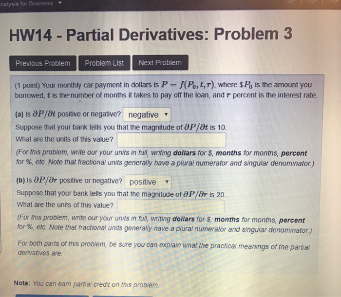 Solved nalysis for BusinesS HW14 - Partial Derivatives: | Chegg.com