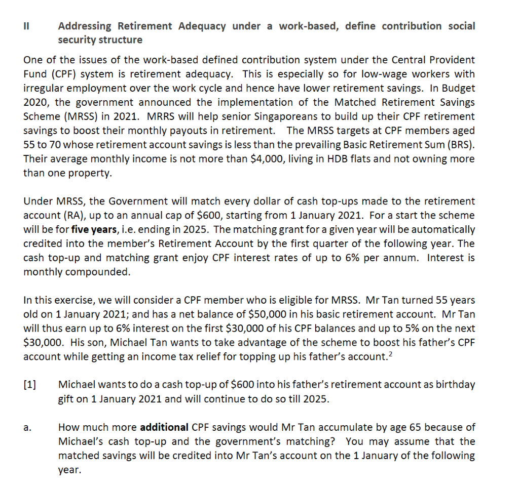 II Addressing Retirement Adequacy under a work-based, | Chegg.com