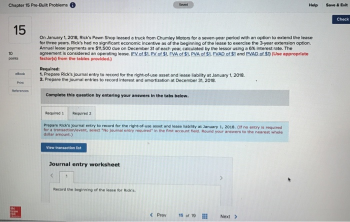 Solved Chapter 15 Pre-Built Problems Help Save &Exit Check | Chegg.com