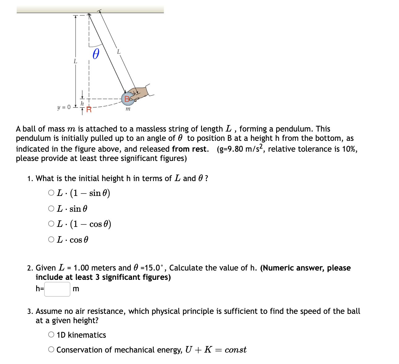Solved A ball of mass m is attached to a massless string of | Chegg.com