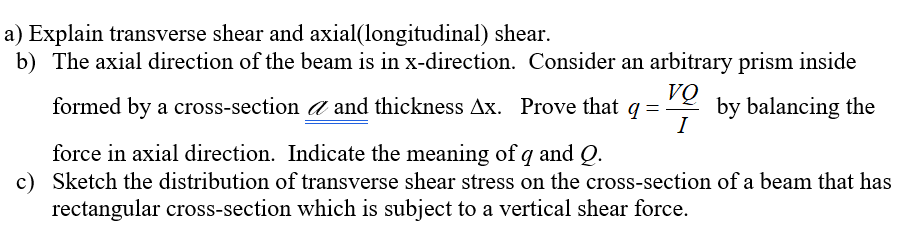 Solved a) Explain transverse shear and axial(longitudinal) | Chegg.com