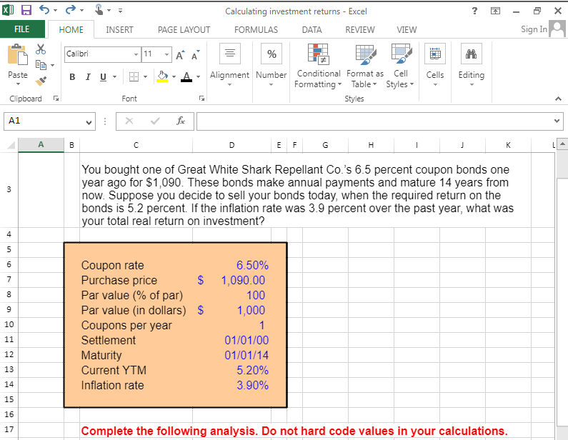 Solved 25 Calculating Investment Returns Excel El 민 File 
