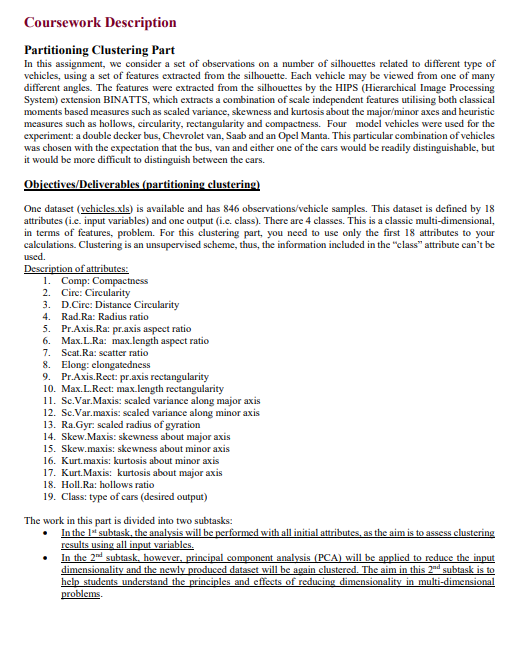 Solved Coursework Description Partitioning Clustering Part | Chegg.com