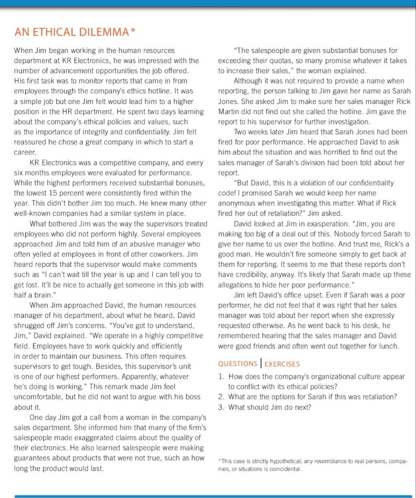 Solved Read the "Ethical Dilemma" vignette at the beginning | Chegg.com