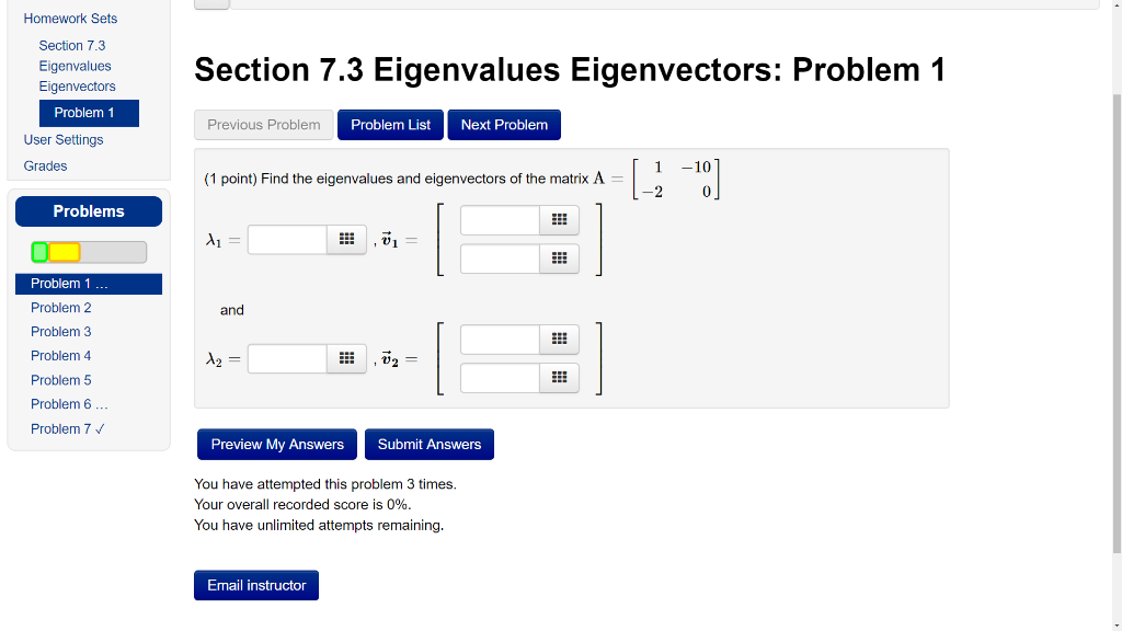 Solved Homework Sets Section 73 Eigenvalues Eigenvectors | Chegg.com