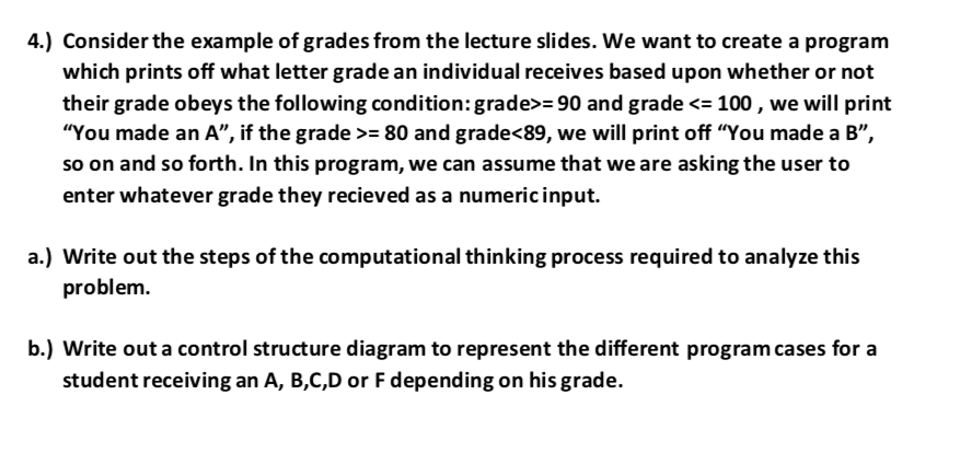 Solved 4.) Consider the example of grades from the lecture | Chegg.com